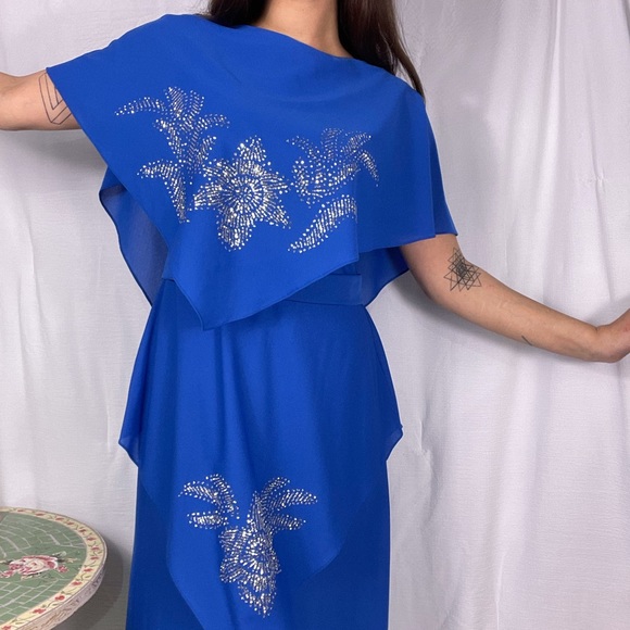 Gilberti | Dresses | Vintage 8s Gilberti Blue Layered Silver Sparkle ...